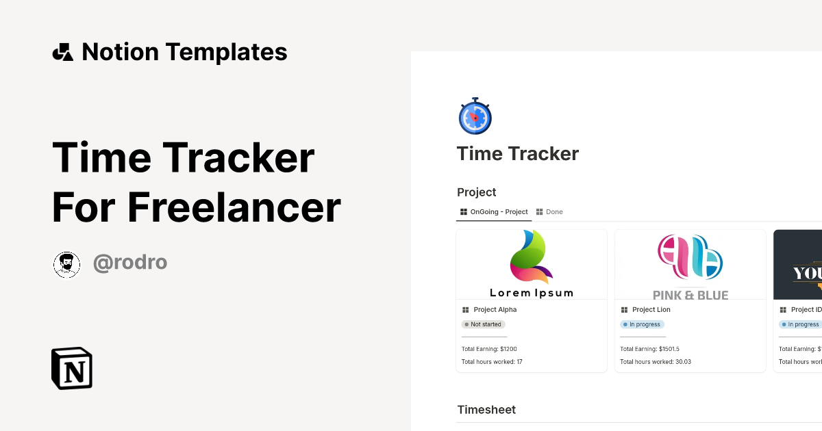 Time Tracker For Freelancer Template by Rodro | Notion Marketplace