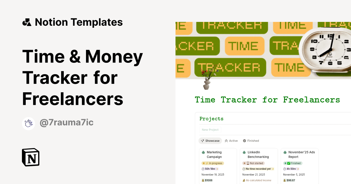 Time & Money Tracker for Freelancers Template by 7rauma7ic | Notion ...