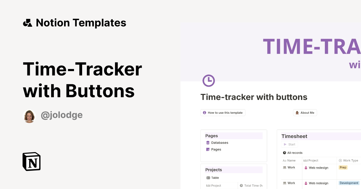 Time-Tracker with Buttons Template by Jo Lodge | Notion Marketplace