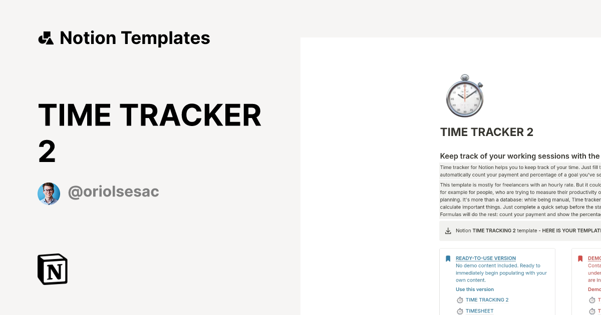 TIME TRACKER 2 Template by Oriol Sesac | Notion Marketplace