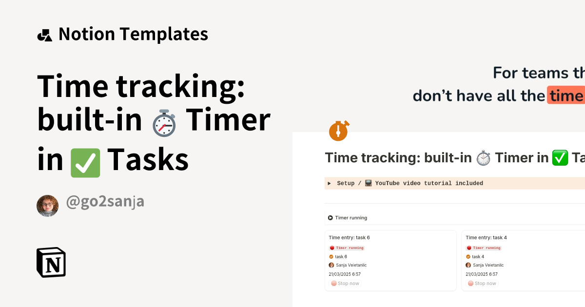 Time tracking: built-in ⏱️ Timer in Tasks Template by Sanja Veletanlic ...