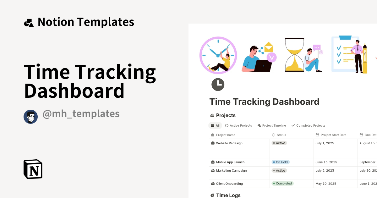 Time Tracking Dashboard Template by MH Systems | Notion Marketplace