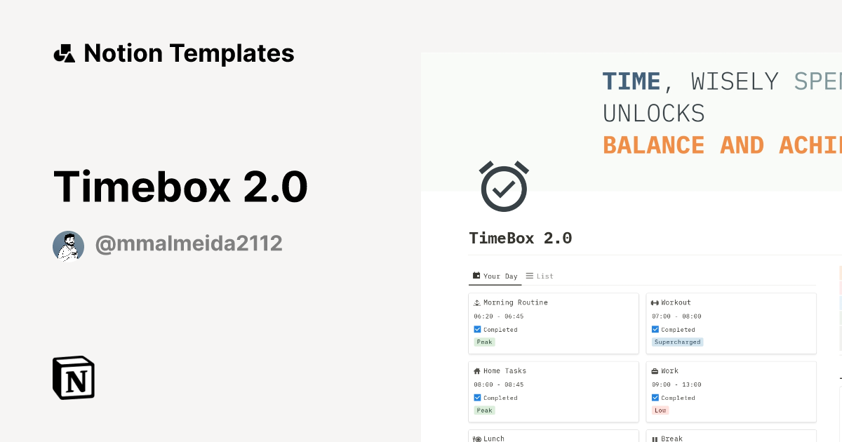 Timebox 2.0 Template by Marcelo Almeida | Notion Marketplace