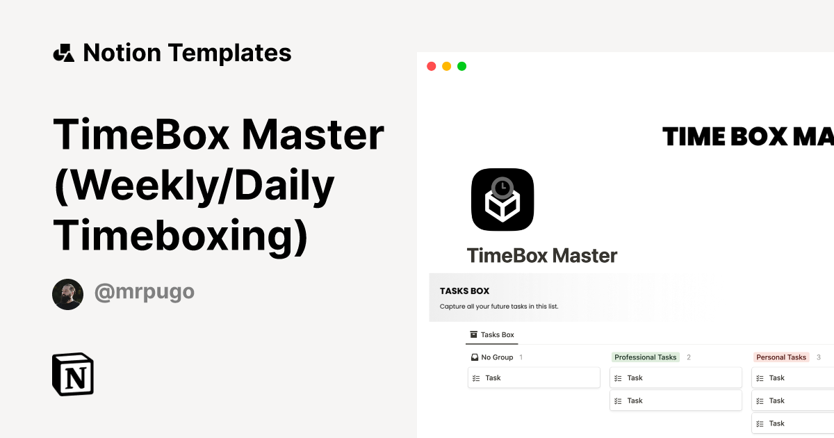 TimeBox Master (Weekly/Daily Timeboxing) Template by mrpugo | Notion Marketplace