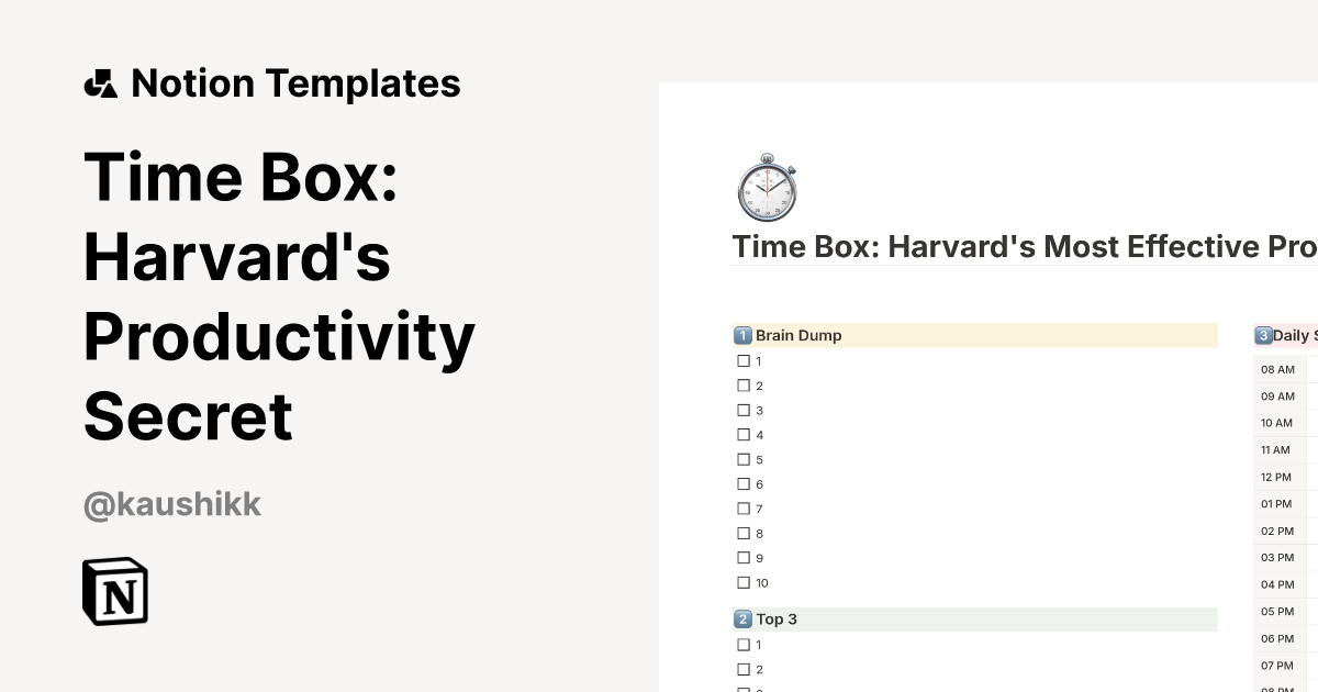 Time Box: Harvard's Productivity Secret Template by Productivity Hacks ...