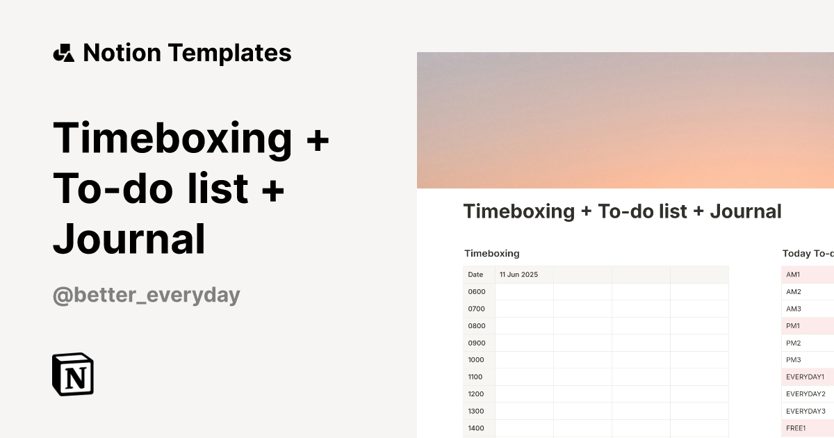 Timeboxing + To-do list + Journal Template | Notion Marketplace