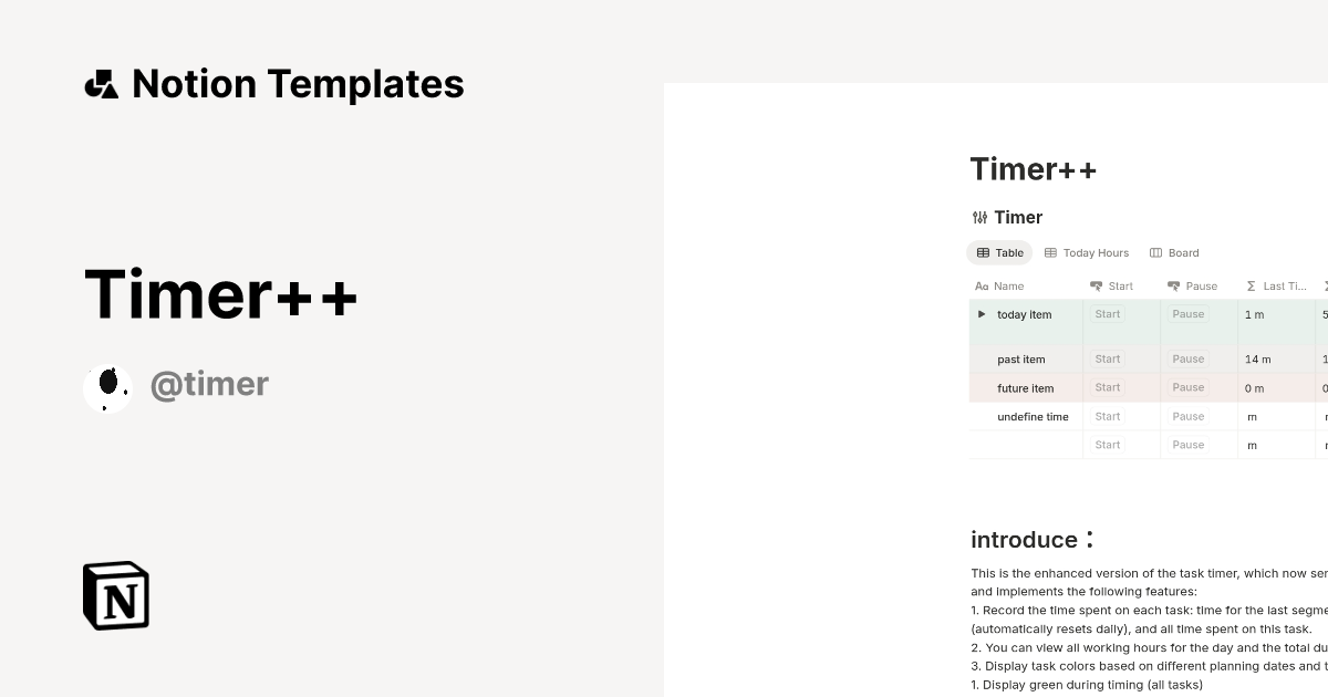 Timer++ Template | Notion Marketplace