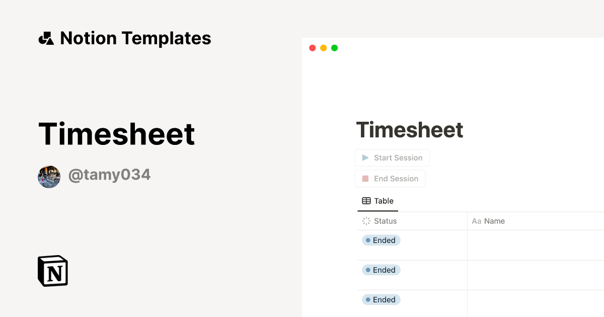 Timesheet Template by Tamy034 | Notion Marketplace