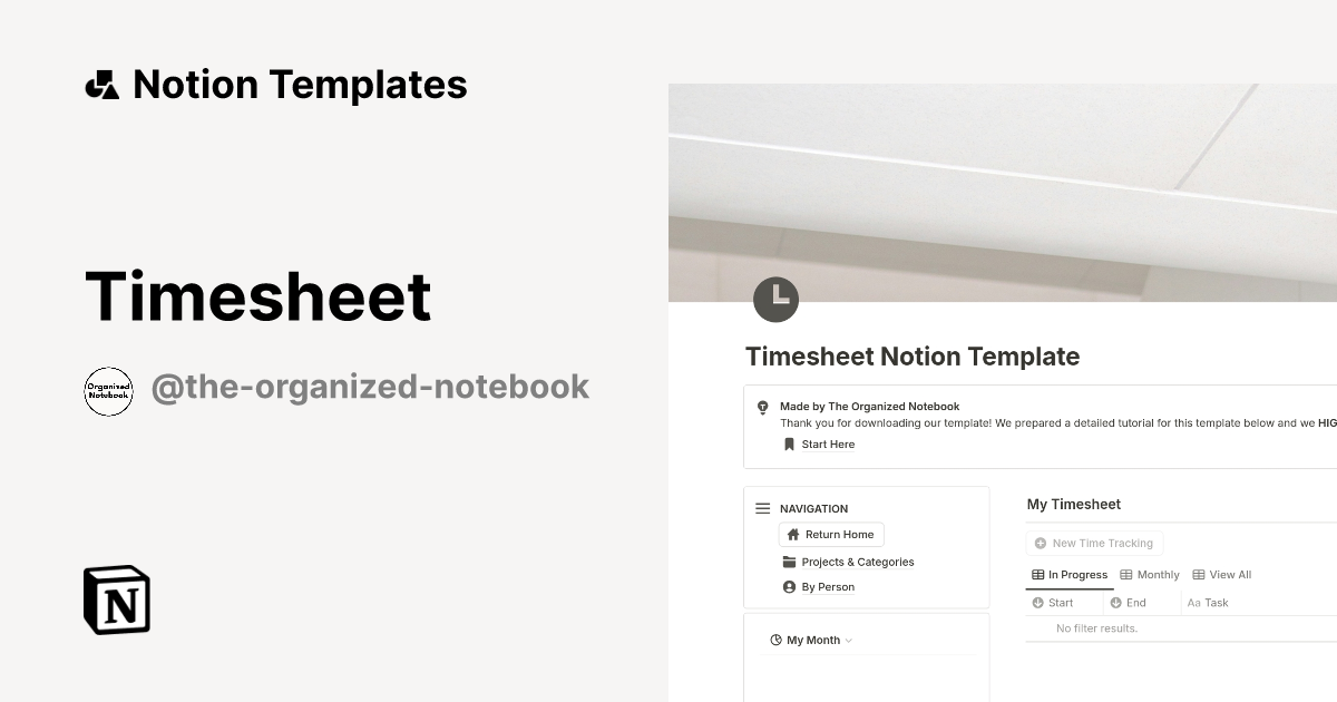 Timesheet Template by The Organized Notebook | Notion Marketplace