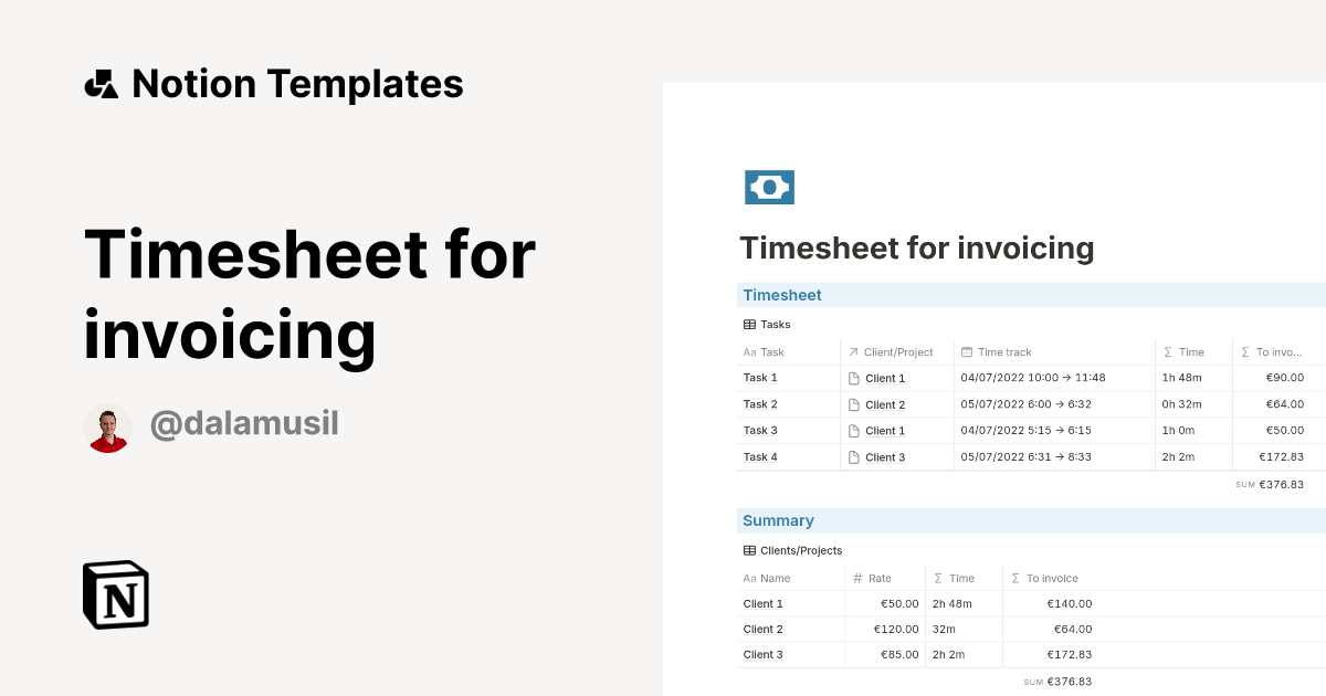 Timesheet for invoicing Template | Notion Marketplace