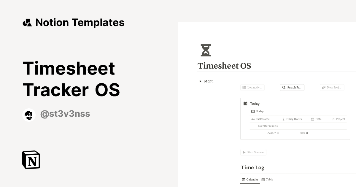Timesheet Tracker OS Template by St3v3nsS | Notion Marketplace