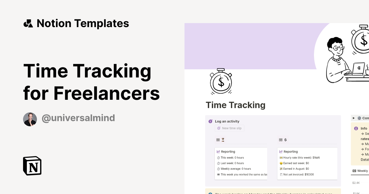 Time Tracking for Freelancers Template by Pascal Raabe | Notion Marketplace