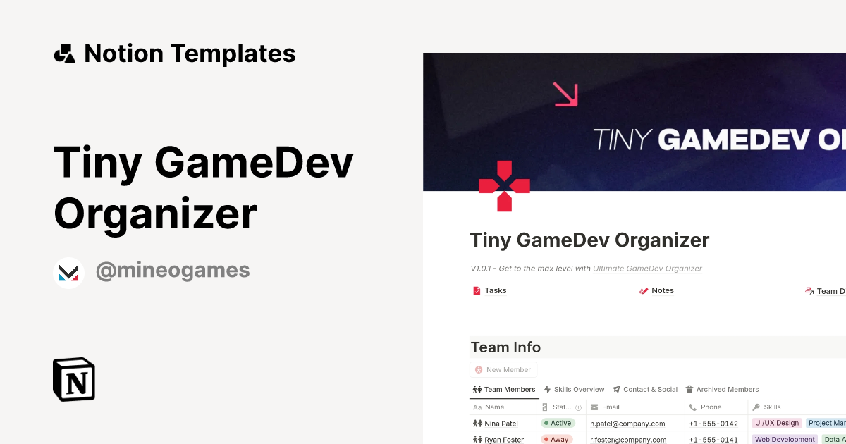 Tiny GameDev Organizer Template | Notion Marketplace