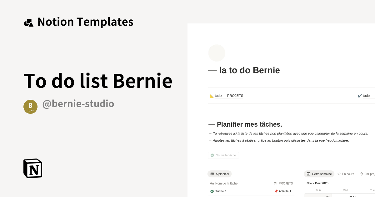 To do list Bernie Template by Bernie Studio | Notion Marketplace