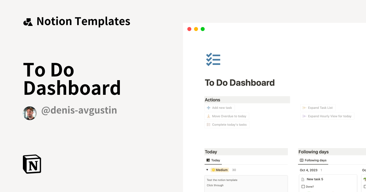 To Do Dashboard Template | Notion Marketplace