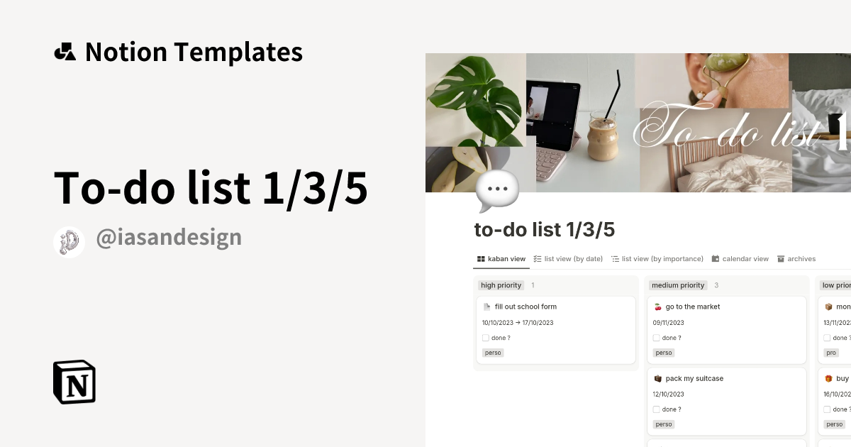 To-do list 1/3/5 Template | Notion Marketplace