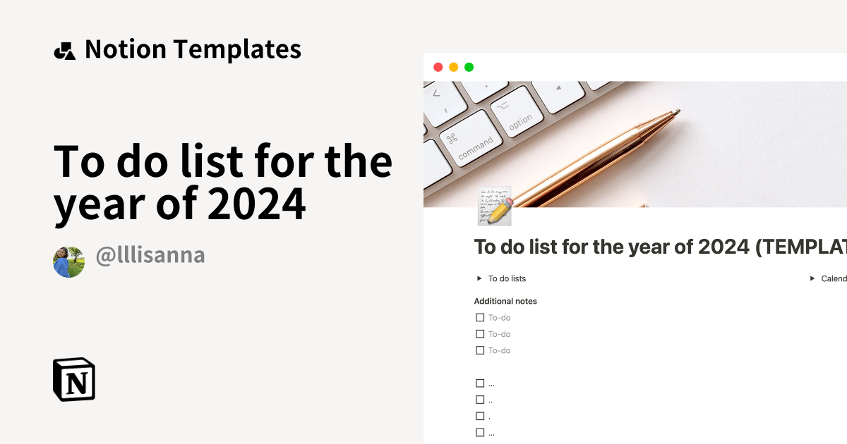 To do list for the year of 2024 Template by Lisanna S | Notion Marketplace