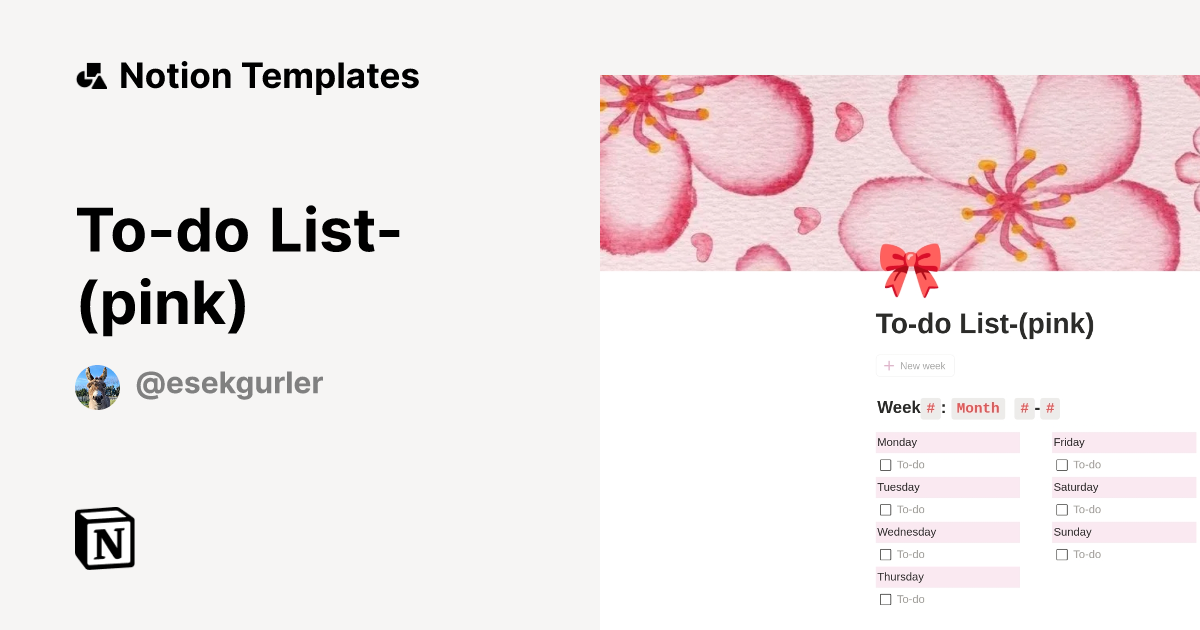 To-do List-(pink) Template | Notion Marketplace