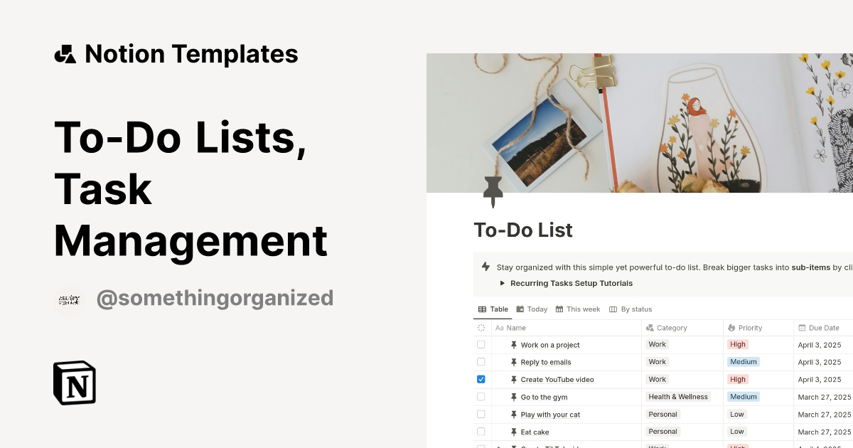 To-Do Lists, Task Management Template | Notion Marketplace