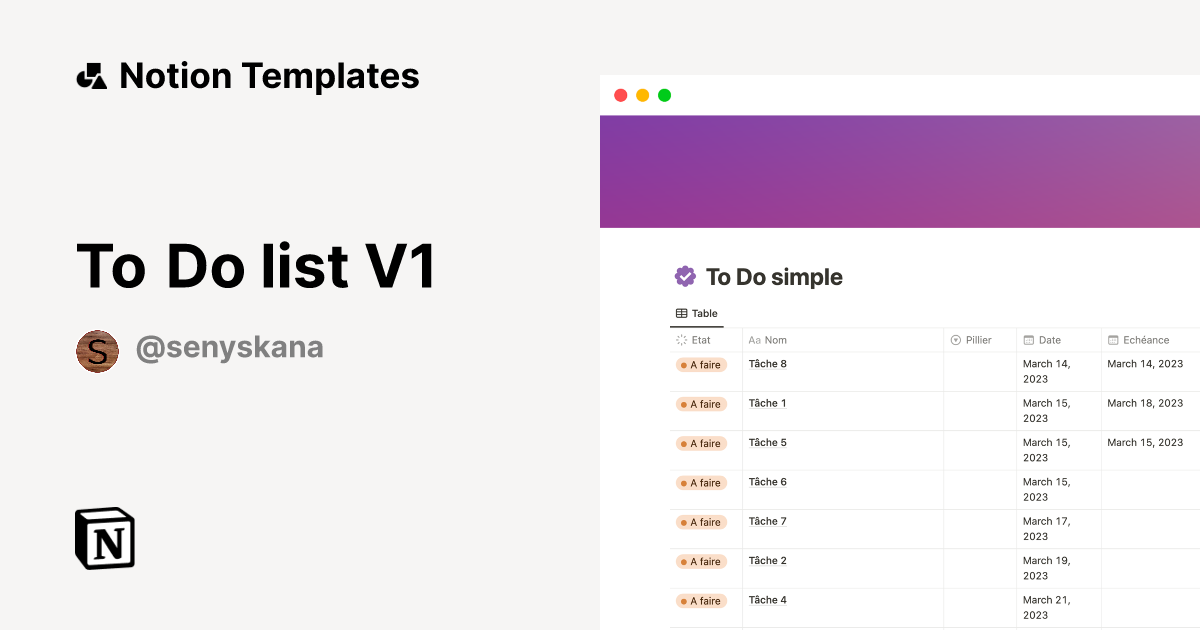 To Do list V1 Template | Notion Marketplace