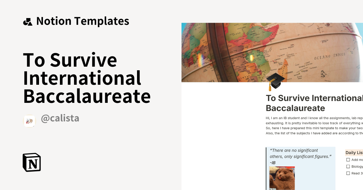 To Survive International Baccalaureate Template | Notion Marketplace