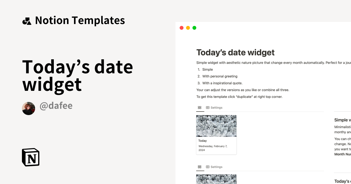 Today’s date widget Template | Notion Marketplace