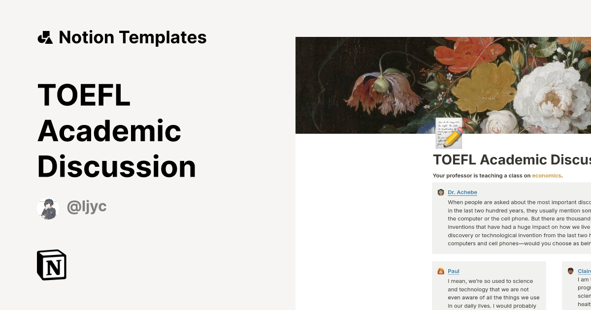 TOEFL Academic Discussion Template | Notion Marketplace