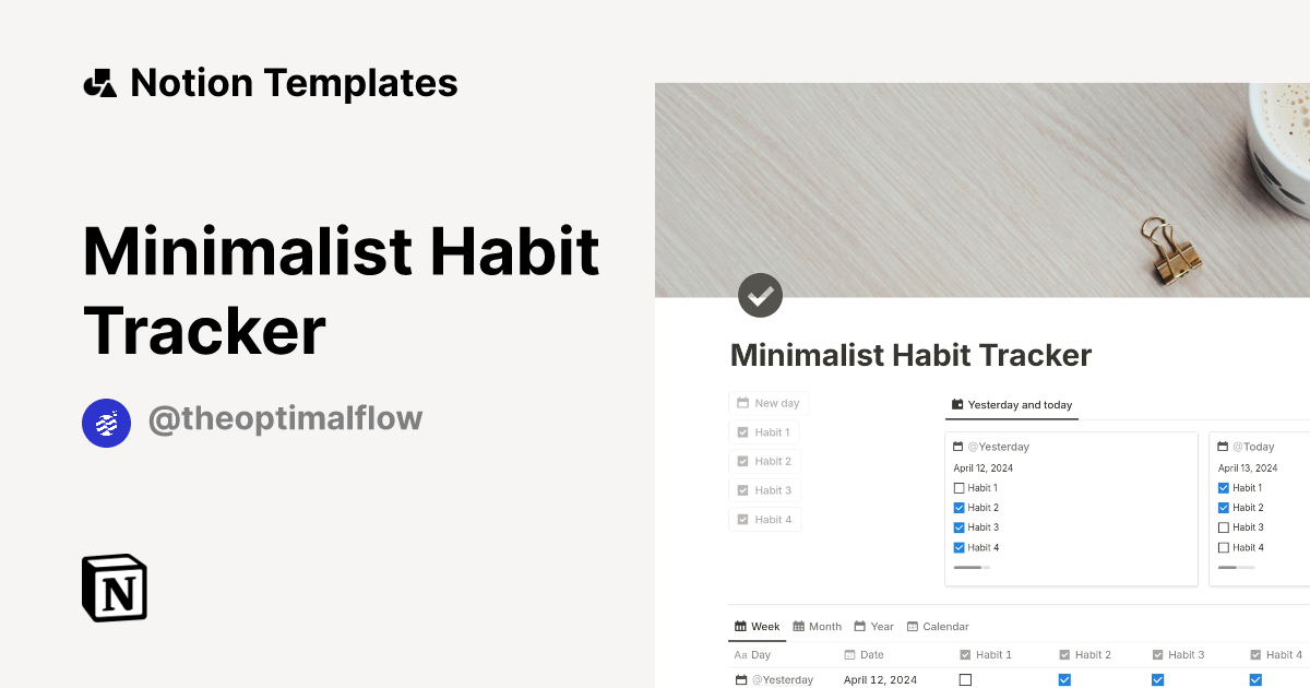 Minimalist Habit Tracker Template | Notion Marketplace