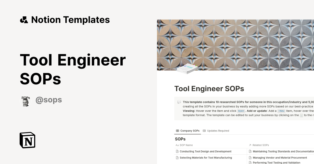 Tool Engineer SOPs Template by SOPs | Notion Marketplace