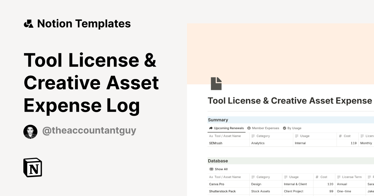 Tool License & Creative Asset Expense Log Template | Notion Marketplace