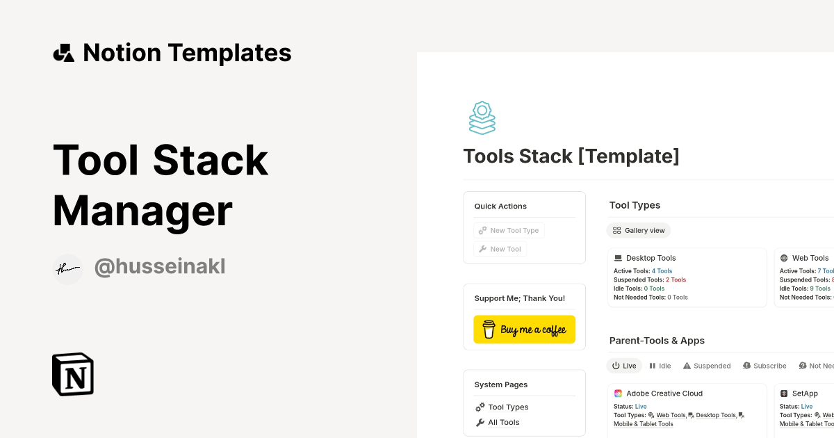 Tool Stack Manager Template | Notion Marketplace
