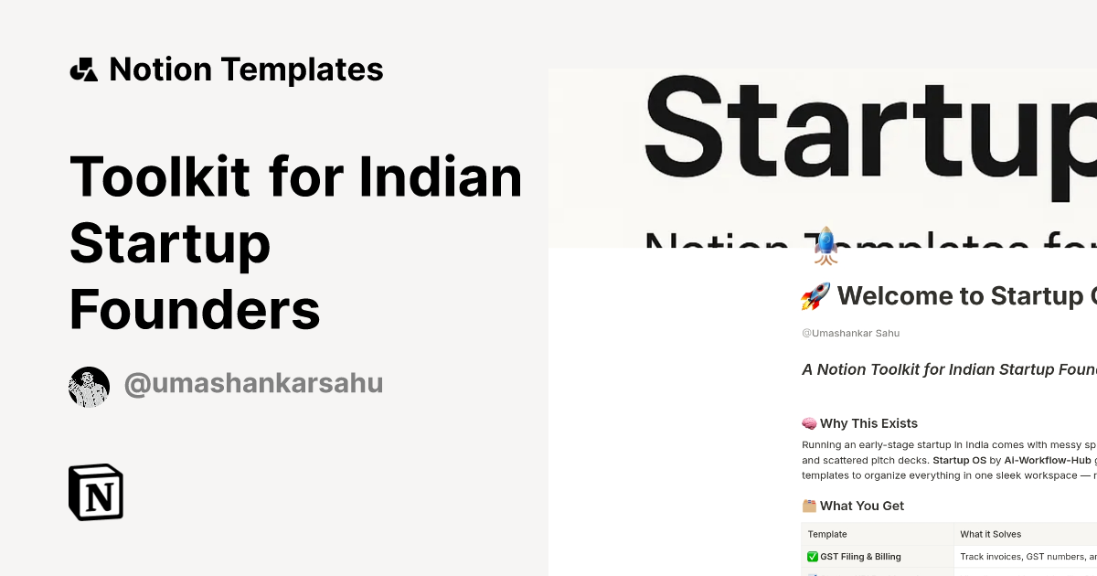Toolkit for Indian Startup Founders Template by Umashankar Sahu ...