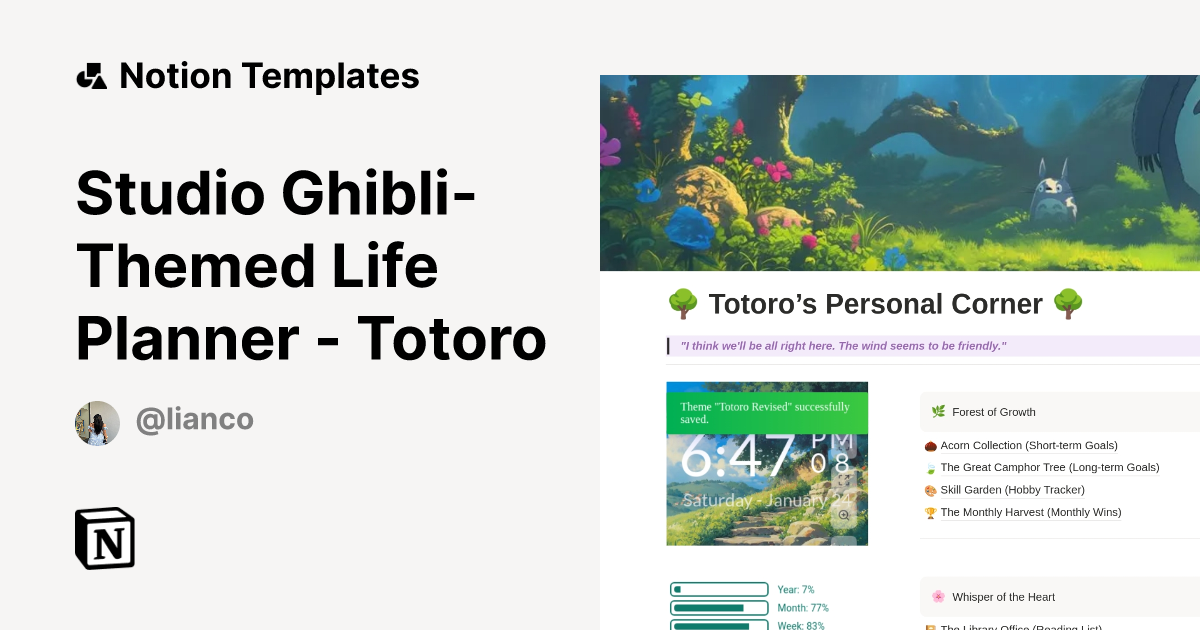Studio Ghibli-Themed Life Planner - Totoro Template by Angie | Notion ...