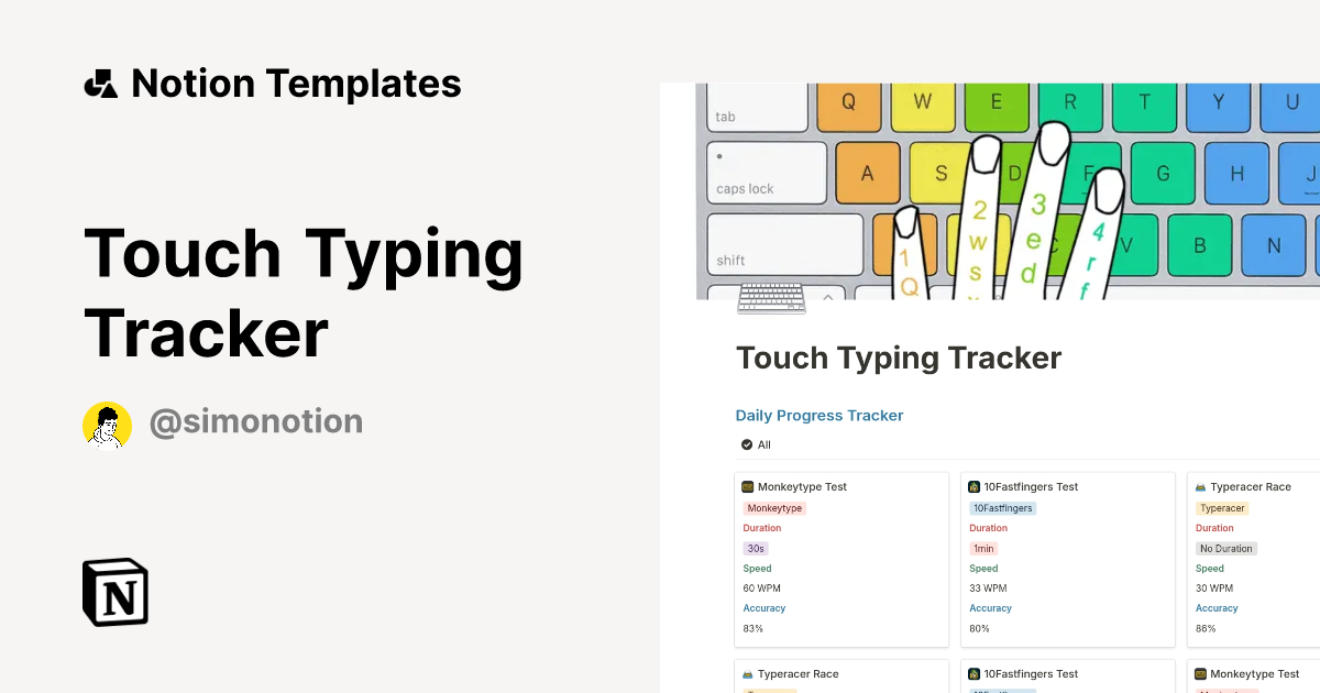 Touch Typing Tracker Template by Simo | Notion Marketplace