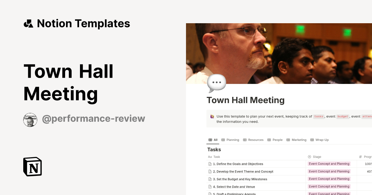 Town Hall Meeting Template by Event Planning Checklist | Notion Marketplace