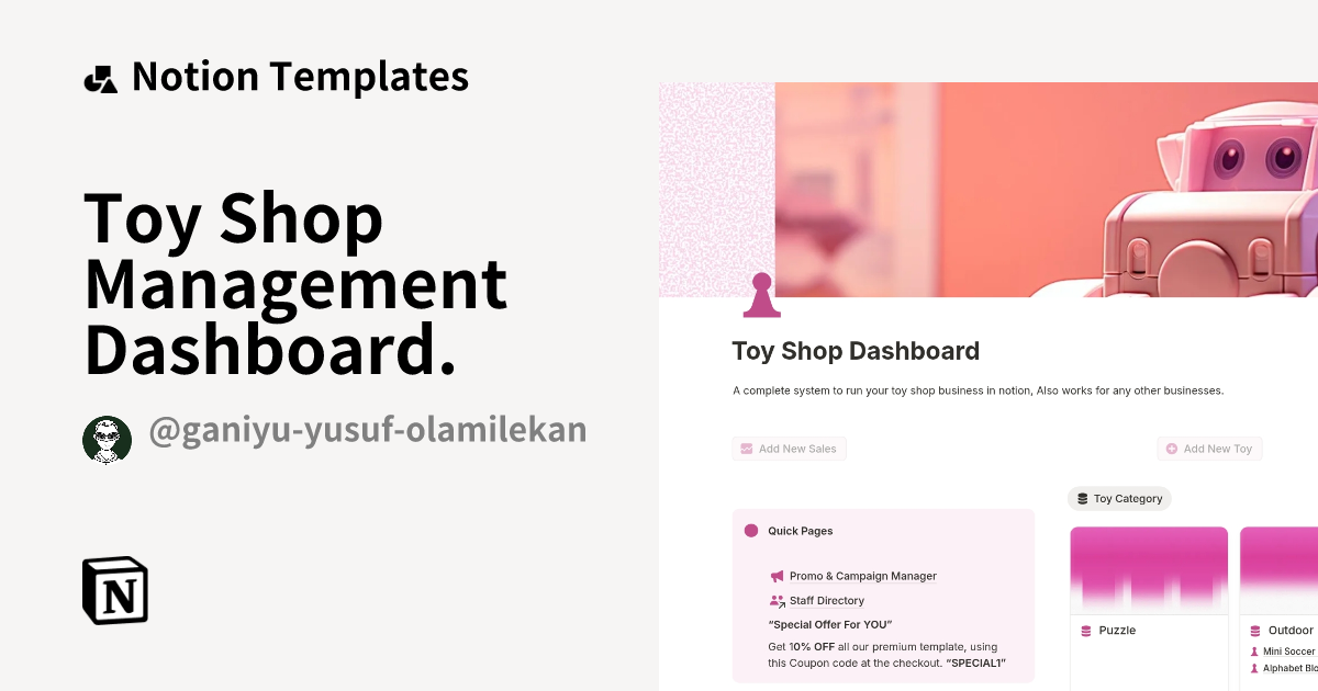 Toy Shop Management Dashboard. Template by Notionallity | Notion ...