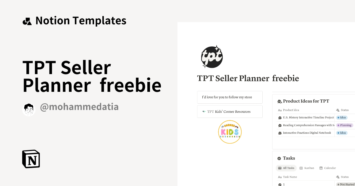 TPT Seller Planner freebie Template by mohammed atia | Notion Marketplace