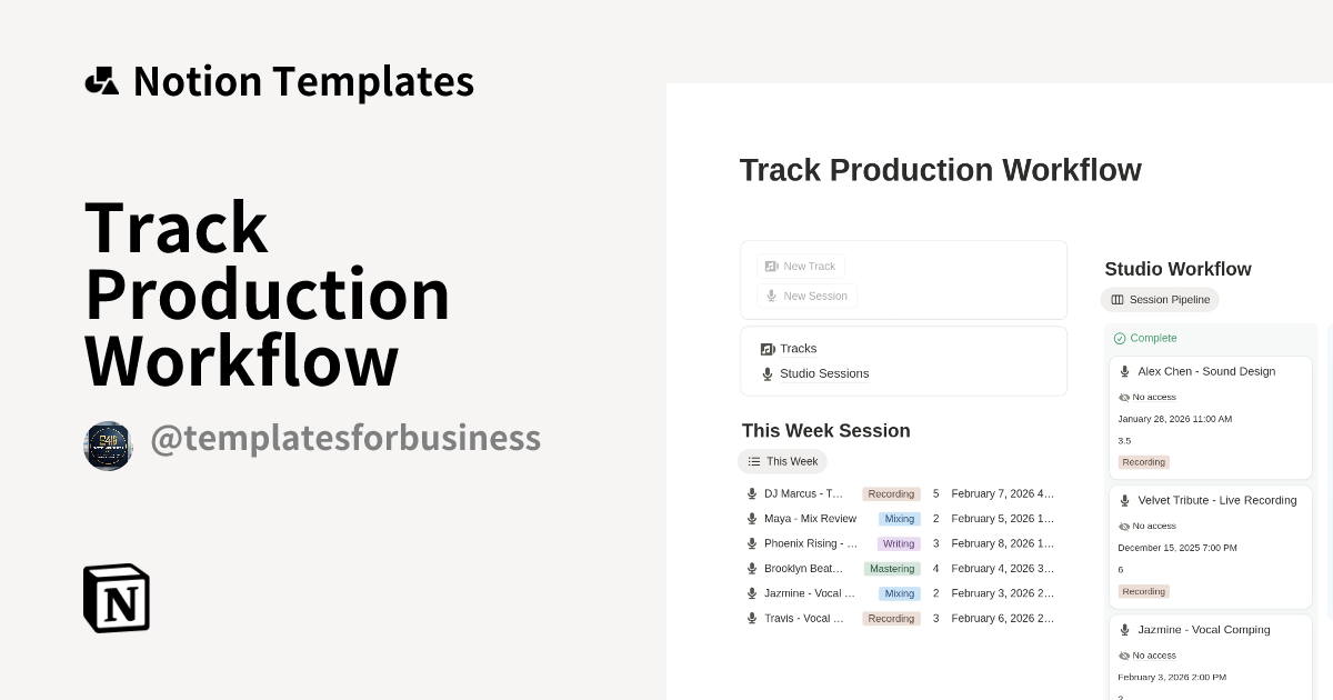 Track Production Workflow Template by System4Business Co | Notion ...