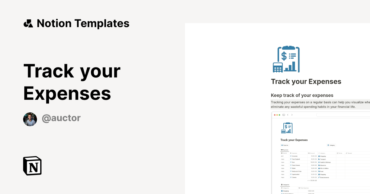 Track your Expenses Template by Auctor | Notion Marketplace