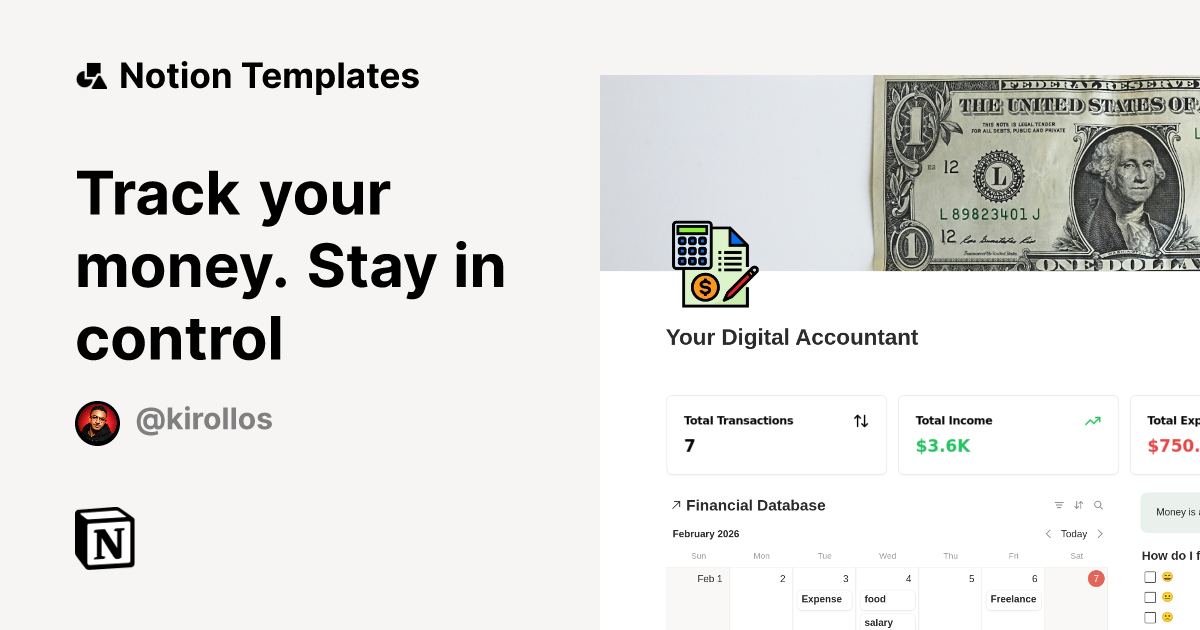 Track your money. Stay in control Template by KERO | Notion Marketplace
