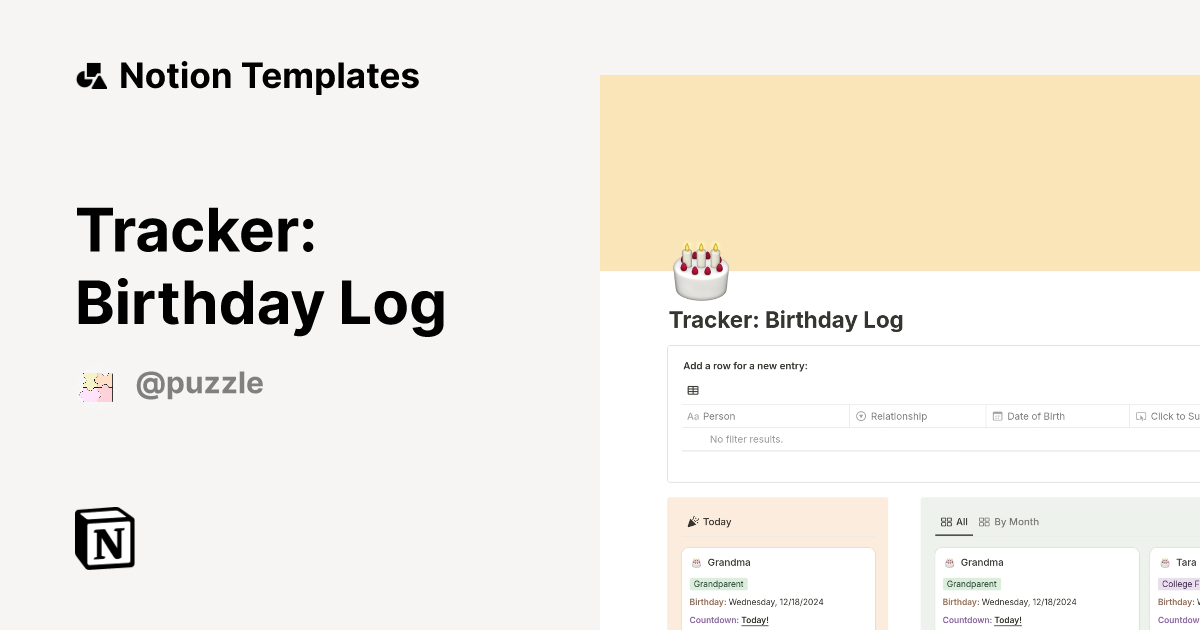 Tracker: Birthday Log Template | Notion Marketplace