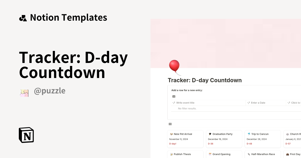 Tracker: D-day Countdown Template by Puzzle | Notion Marketplace