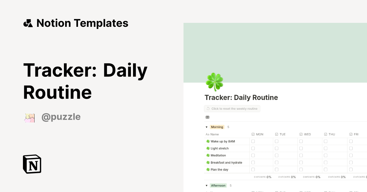 Tracker: Daily Routine Template by Puzzle | Notion Marketplace