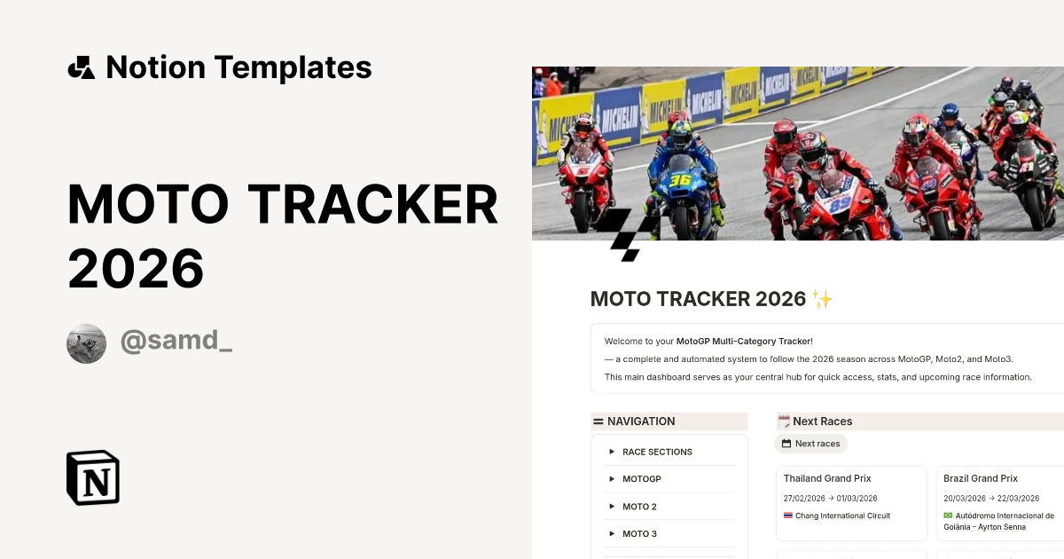 MOTO TRACKER 2026 Template by Samanta | Notion Marketplace