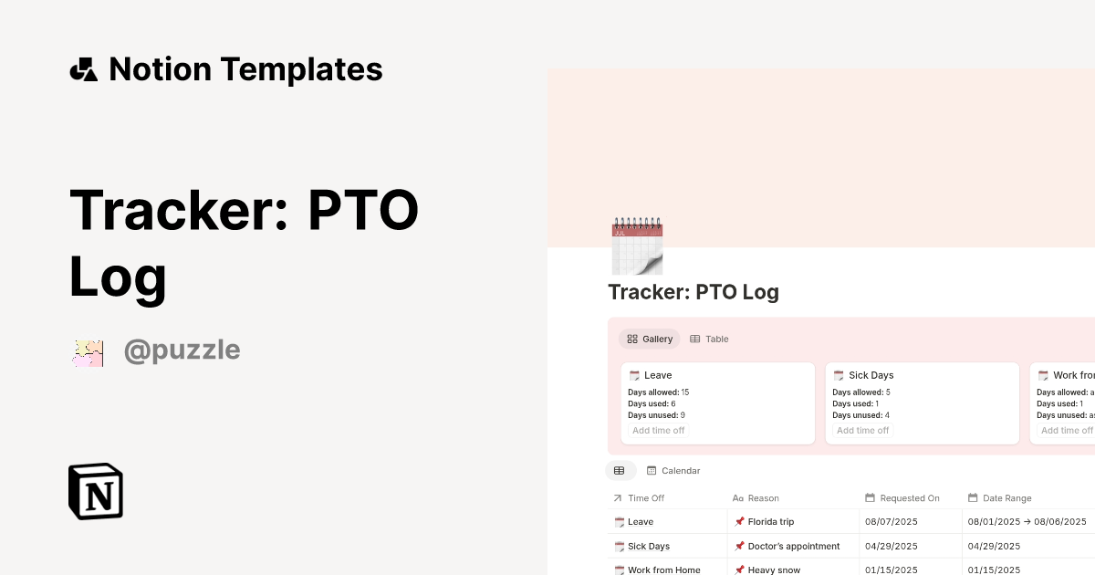 Tracker: PTO Log Template | Notion Marketplace