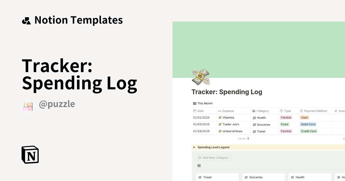 Tracker: Spending Log Template by Puzzle | Notion Marketplace