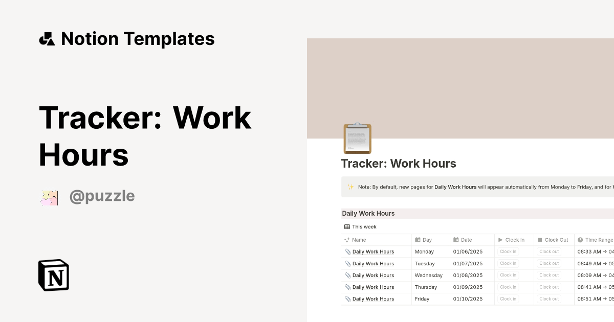 Tracker: Work Hours Template by Puzzle | Notion Marketplace