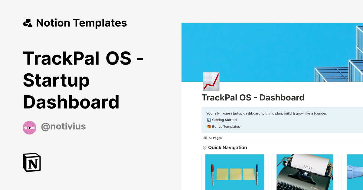 TrackPal OS - Startup Dashboard Template by Notivius | Notion Marketplace
