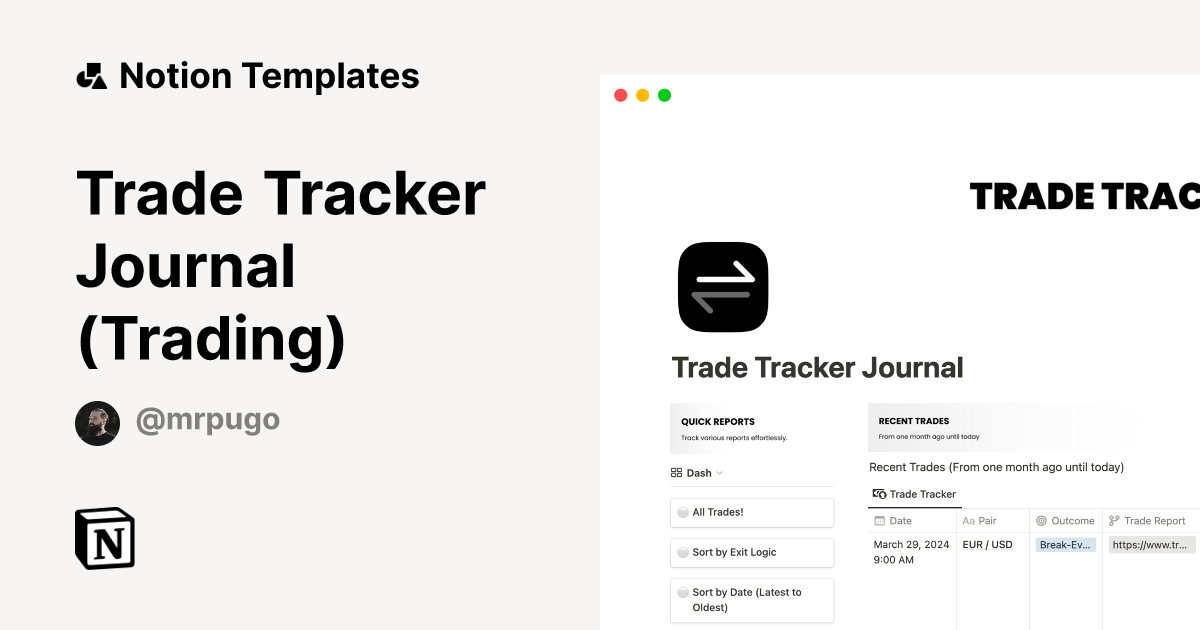 Trade Tracker Journal (Trading) Template | Notion Marketplace