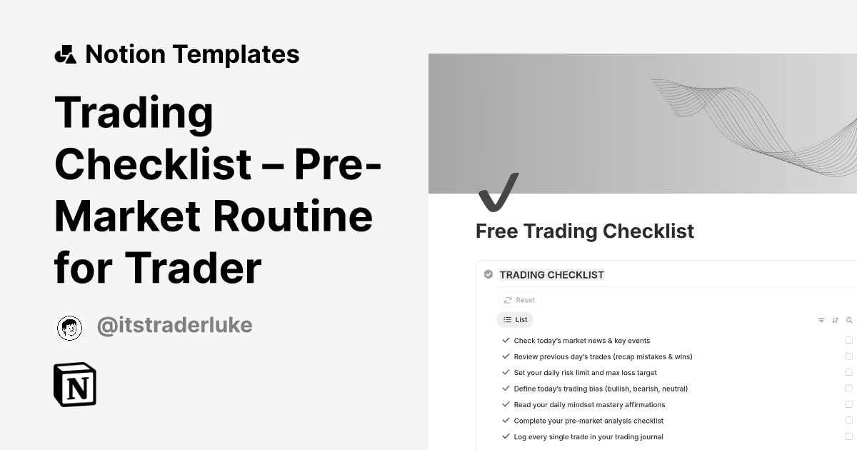 Trading Checklist – Pre-Market Routine for Trader Template | Notion ...